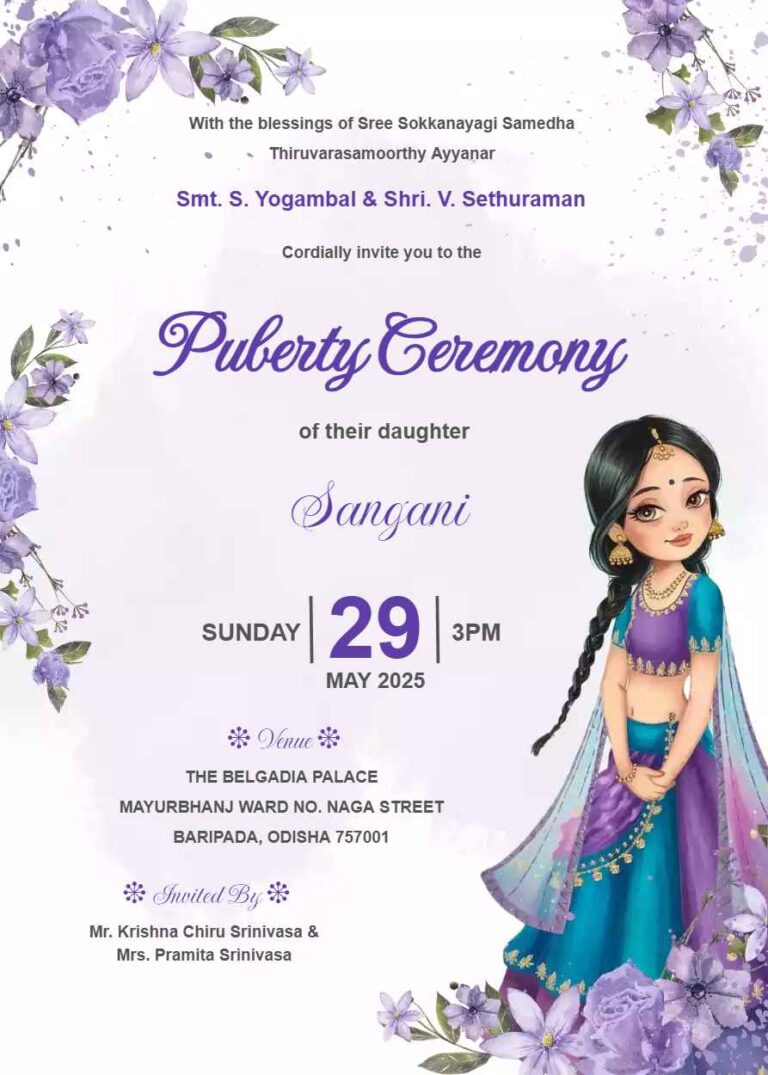 Puberty Function Invitation in English - i love invite - Free ...