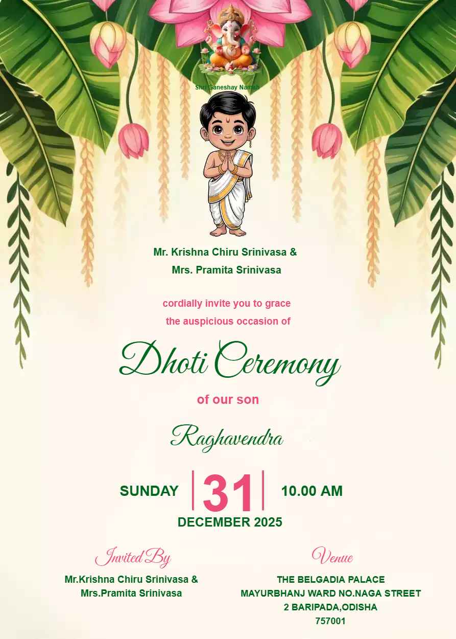 Dhoti Ceremony Invitation Free & Premium - i love invite - Free ...